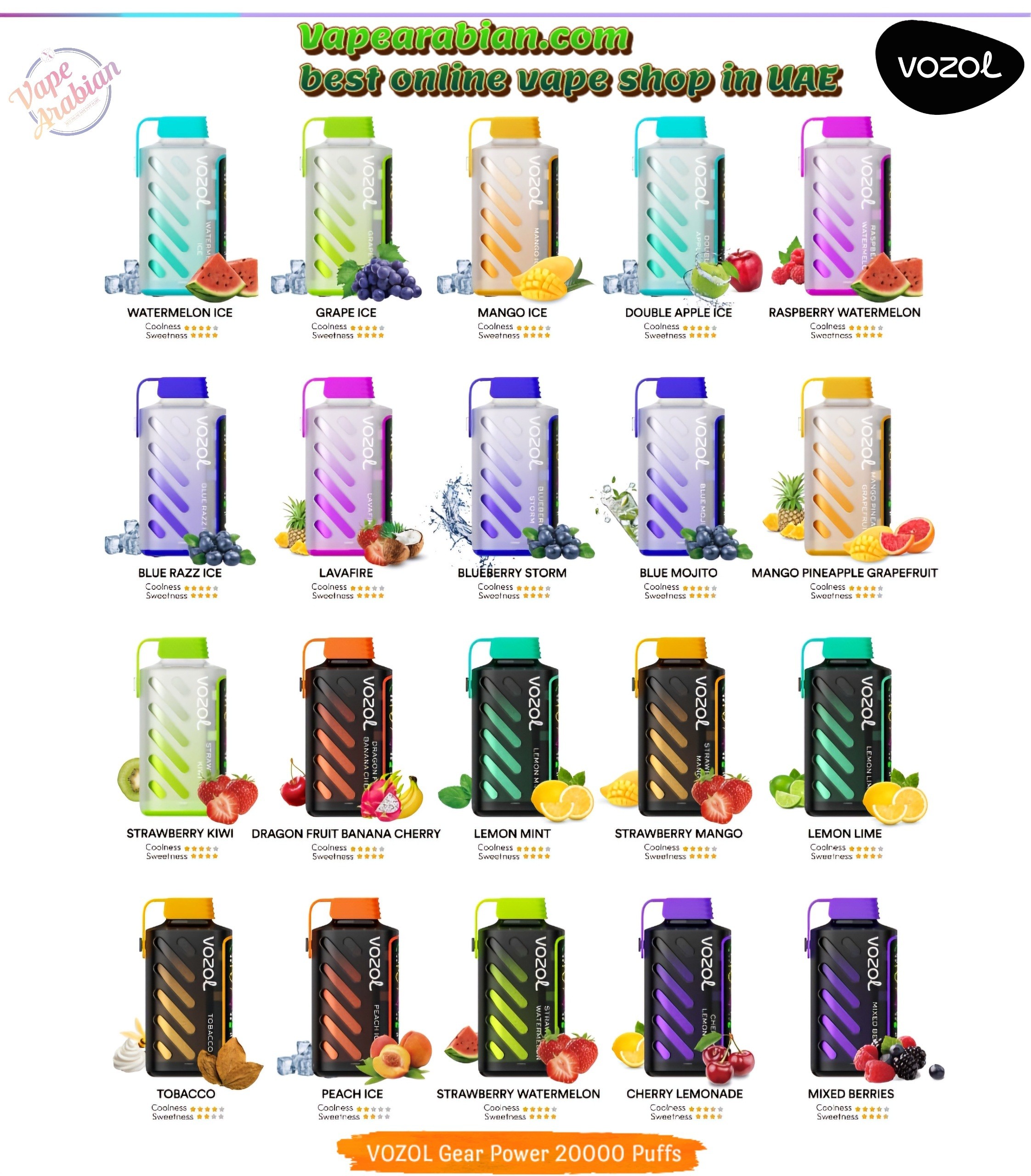 VOZOL Gear Power 20000 Puffs Disposable Vape In UAE